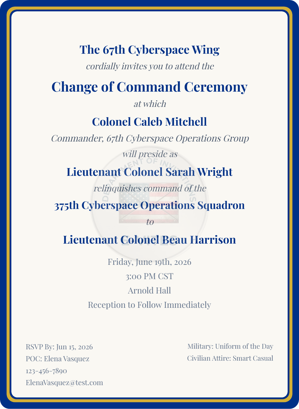 Department of Invitations | Military Invitations & RSVP Tools